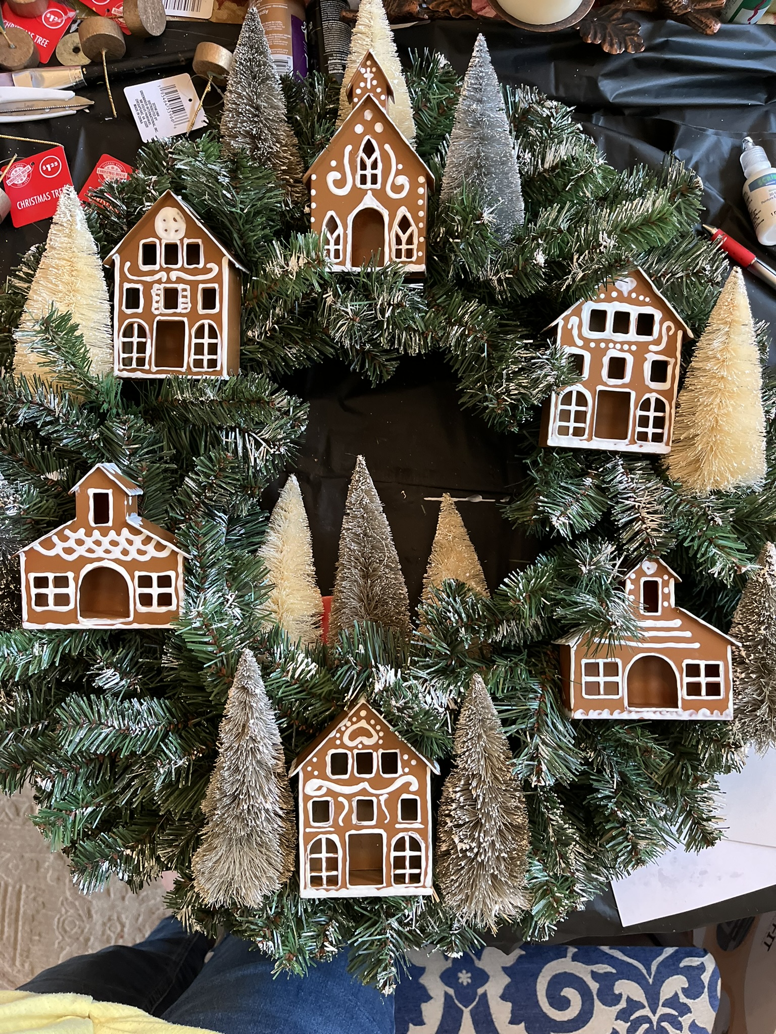 Gingerbread Christmas Wreath Using Dollar Tree Supplies - Susan's Sunny ...